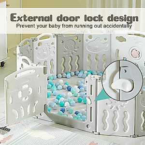 Albott Baby Playpen 22 Panel Baby playpen Folding Play Pen Kids Activity Center Safety Play Yard Home Adjustable Shape, Portable Design for Indoor Outdoor Use (Grey+White, 22 Panel)