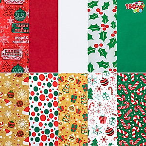 JOYIN 150 Sheets Holiday and Solid Kraft Tissue Paper Assortement, Gift Wrapping Paper Perfect for Holiday, Accessory for Gift Boxes, Gift Wrapping Bags and Wine Bottles Decoration