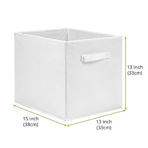 EZOWare Set of 10 Fabric Basket Bins, White Collapsible Organizer Storage Cube with Handles for Home, Bedroom, Baby Nursery, Kids Playroom - 13"x15"x13" + 10.5"x 10.5"x 11"