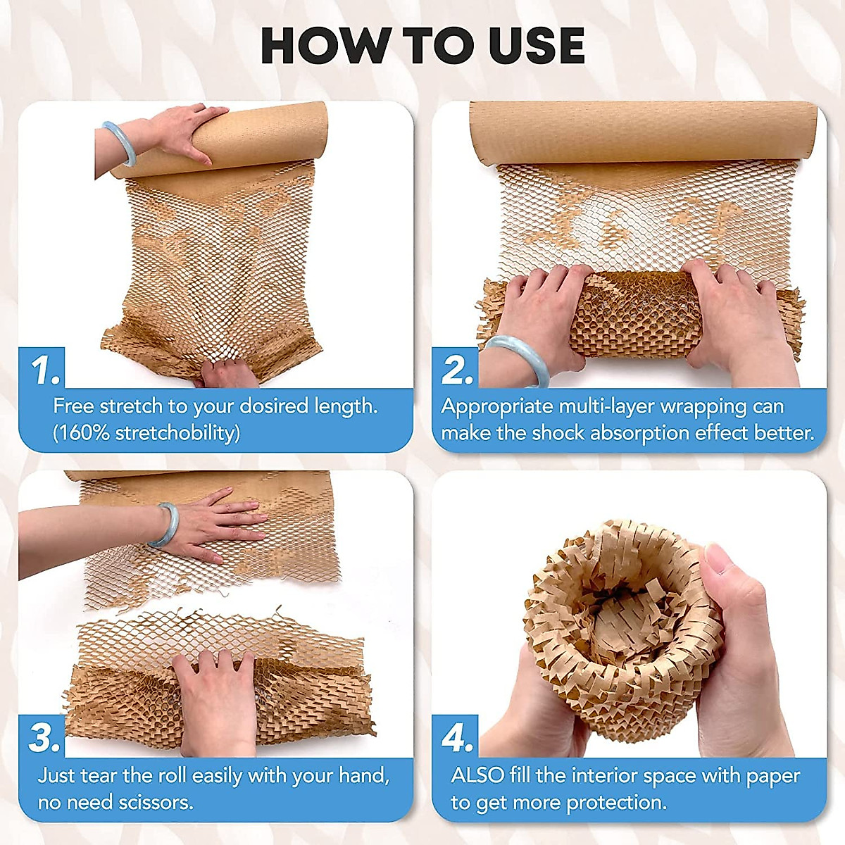 AlexHome Honeycomb Packing Paper,15" W x 200' L,Eco Friendly Biodegradable Bubble Cushioning Wrap,Honeycomb Wrapping Paper,Recyclable Cushioning Packing Material,Packing Paper Roll, Packing Supplies