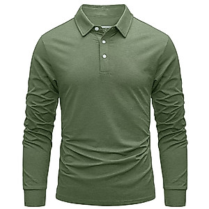 MAGCOMSEN Long Sleeve Polo Shirt Golf Shirts for Men Shirt for Men Spring Shirts Pique Polo Shirt Outdoor Shirts for Men Athletic Casual Shirts Army Green