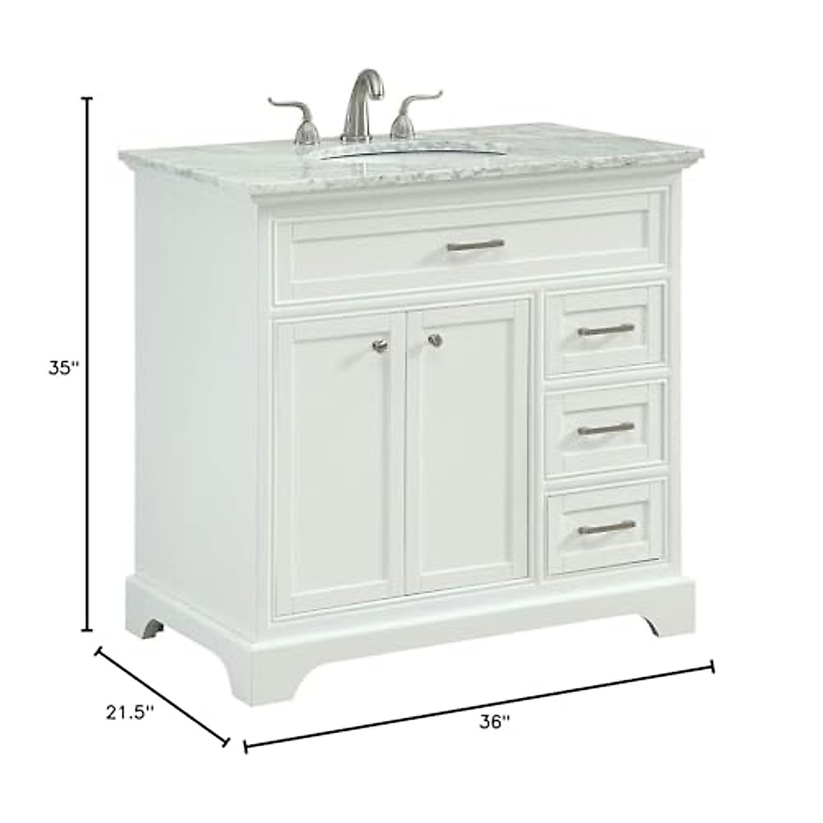 Elegant Kitchen and Bath 36 inch Single Bathroom Vanity Cabinet Set - White