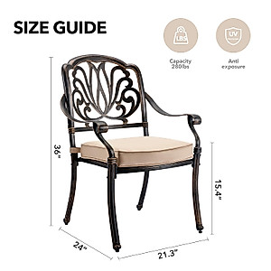 Patio Dining Chairs Set of 2, Elizabeth Outdoor Cast Aluminum Patio Chairs Weather Resistant with Thicker Cushions for Patio Deck Garden…