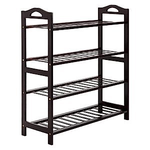 Bamboo 4 Tier Shoe Rack - Shoe Storage Shelf, Industrial Shoe Tower, Narrow Shoe Organizer Entryway Freestanding Shoe Cabinet Organizer Storage Rack - Storage Shelf for Narrow Closet, Hallway, Black