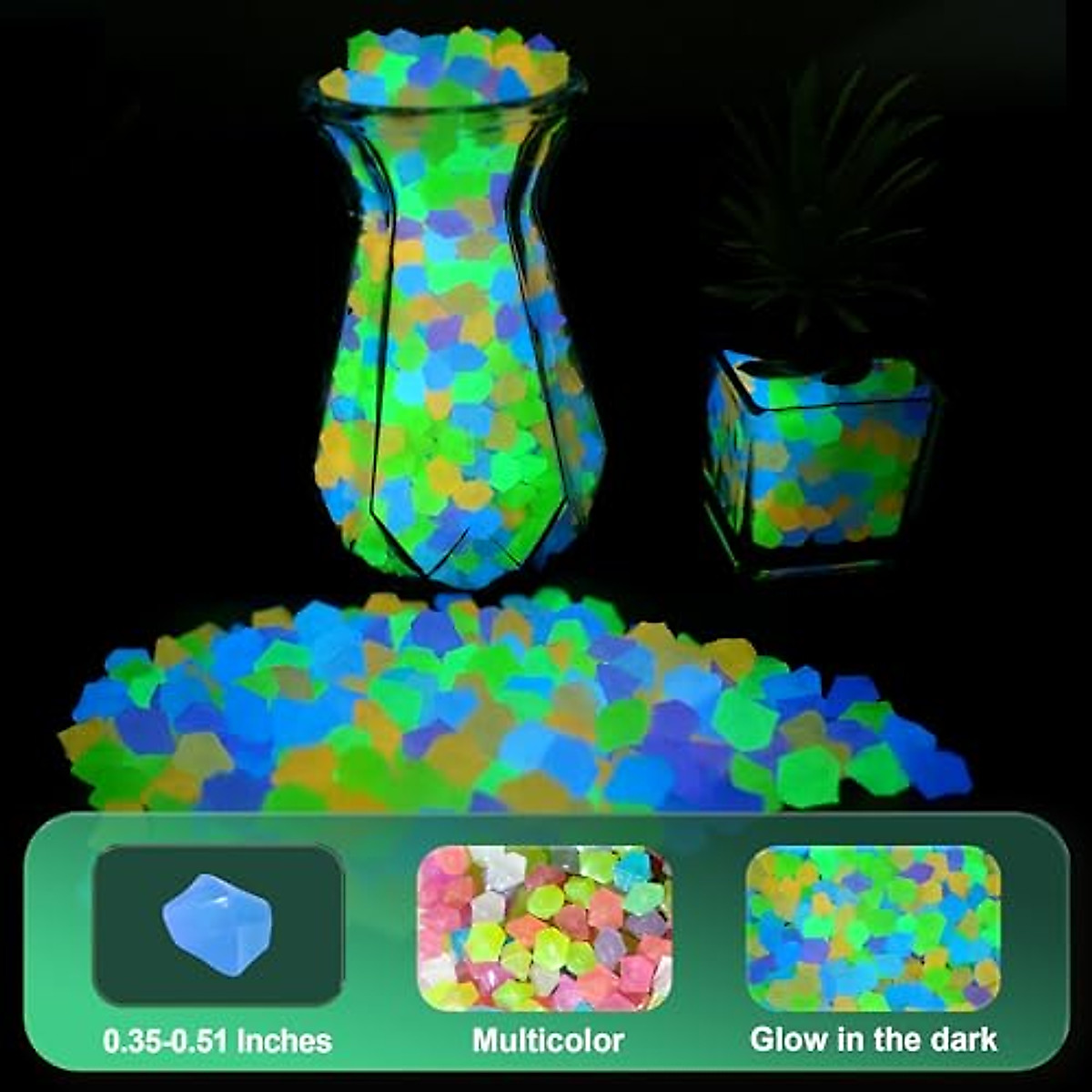 Glow in The Dark Rocks Outdoor Garden Decoration Stones, 1000 PCS Glow Pebbles Diamond Shape Luminous Stones for Outside Patio Yard Fish Tank Flower Bed Vase Potted Plant Decoration (White)