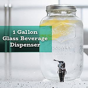 Estilo Glass Drink Dispenser for Parties - 1 Gallon Glass Jar Beverage Dispenser with Leak Free Spigot, 1 Gallon, Clear | For Parties, Weddings, Sun Tea Jar, Laundry Detergent, & Lemonade Dispenser