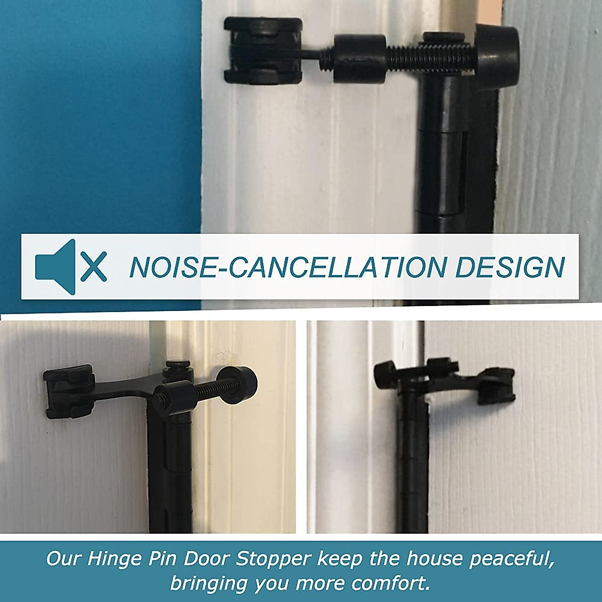 12 Pack Hinge Pin Black Door Stopper, Adjustable Heavy Duty Hinge Pin Door Stop with Black Rubber Bumper Tips