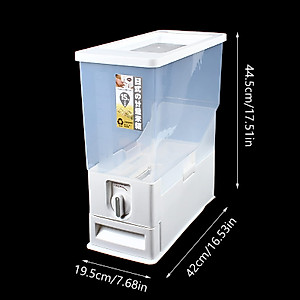Fetcoi Rice Dispenser Container, 33 Lbs Cereal Storage Container Bin with Lid, Measurable Dispenser Sealed Storage Box Dry Food Dispensers for Rice Flour Bean Grain, White