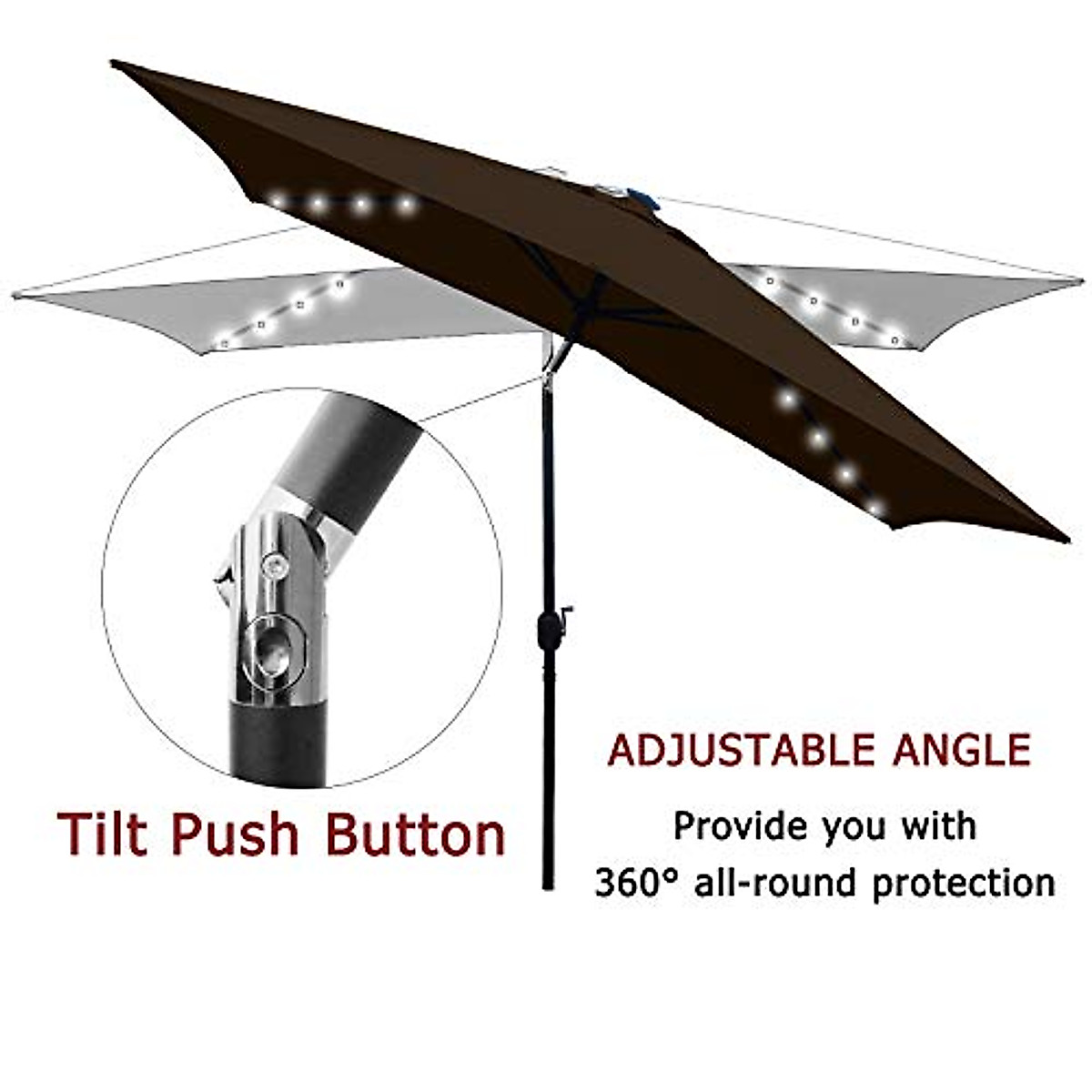 SUNLAX LED Rectangle Patio Umbrellas, 6.5x10ft Market Table Umbrella with Solar Powered Lights-Brown