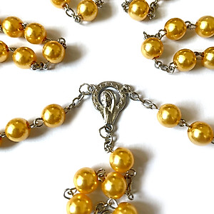 Rosaries Imitation pearls Resin Rosary Beads Rosery Cross Catholic gifts nx (Yellow)