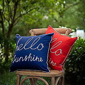 YIcabinet Set of 2 Decorative Outdoor Waterproof Pillow Covers,Square Garden Cushion,Hello Sunshine Print Pillowcase for Patio Tent Couch 18x18 Inch,Blue