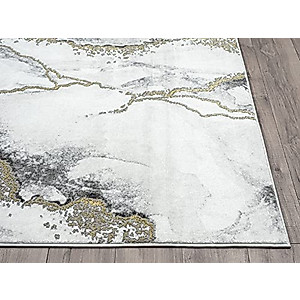 Abani Contemporary Grey & Metallic Gold Area Rug, Non-Shed Modern Rugs Marble Print 7'9" x 10'2" (8x10) Dining Room Rug