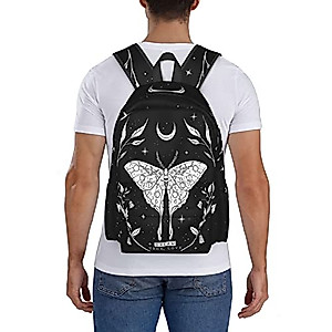 SUPLUCHOM School Backpack Black White Butterfly Moon Tarot Casual Daypack Men Women Polyester Laptop Bag with Side Pockets Bookbag for Travel Hiking Work Student Over 3 Years Old Kids