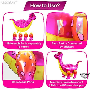 KatchOn, Giant Pink Dinosaur Balloons - 35 Inch, Pack of 2 | Dinosaur Pink Balloons, Pink Dinosaur Birthday Decorations | Girl Dinosaur Balloons, Girl Dinosaur Party Decorations | Pink Dino Balloons
