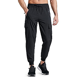Libin Men's Lightweight Joggers Quick Dry Cargo Hiking Pants Track Running Workout Athletic Travel Golf Casual Outdoor Pants, Black L