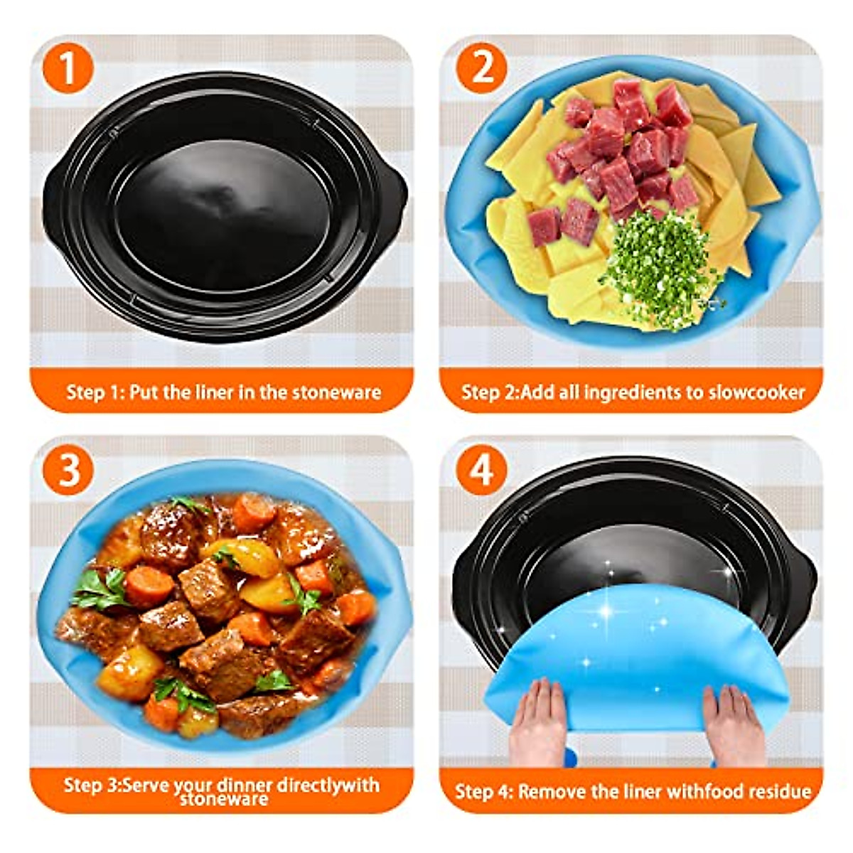 ANDIMEI 3 Pack Silicone Slow Cooker Liners Fit 6, 7, 8 Quarts Oval or Round Crock Pot,Food-grade Reusable Silicone Insert, Leakproof & Dishwasher Safe Slow Cooker Accessories Cooking Divider Liner