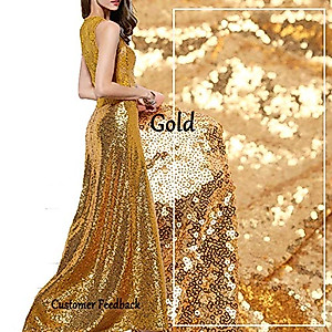 LQIAO Shimmer Gold Sequin Fabric by The Yard Two Way Stretch Spandex Embroidered Mesh African Lace Sequin Fabric for Dress Sewing