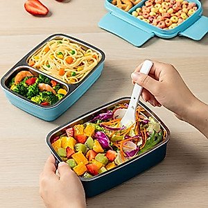 Freshmage Stainless Steel Bento Box Adult Lunch Box, Leakproof Stackable Large Capacity Dishwasher Safe Lunch Container with Divided Compartments, Blue