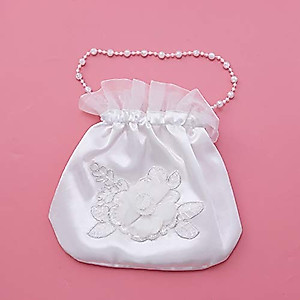DOITOOL Satin Bridal Wedding Money Bag White Bridal Wedding Bag Satin Flower Decorated Dolly Bag Bridal Purse Handbag for Wedding