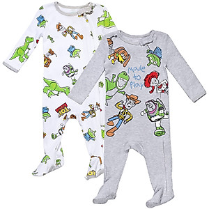 Disney Pixar Toy Story Buzz Lightyear Woody Newborn Baby Boys 2 Pack Zip Up Sleep N' Play Coveralls Newborn