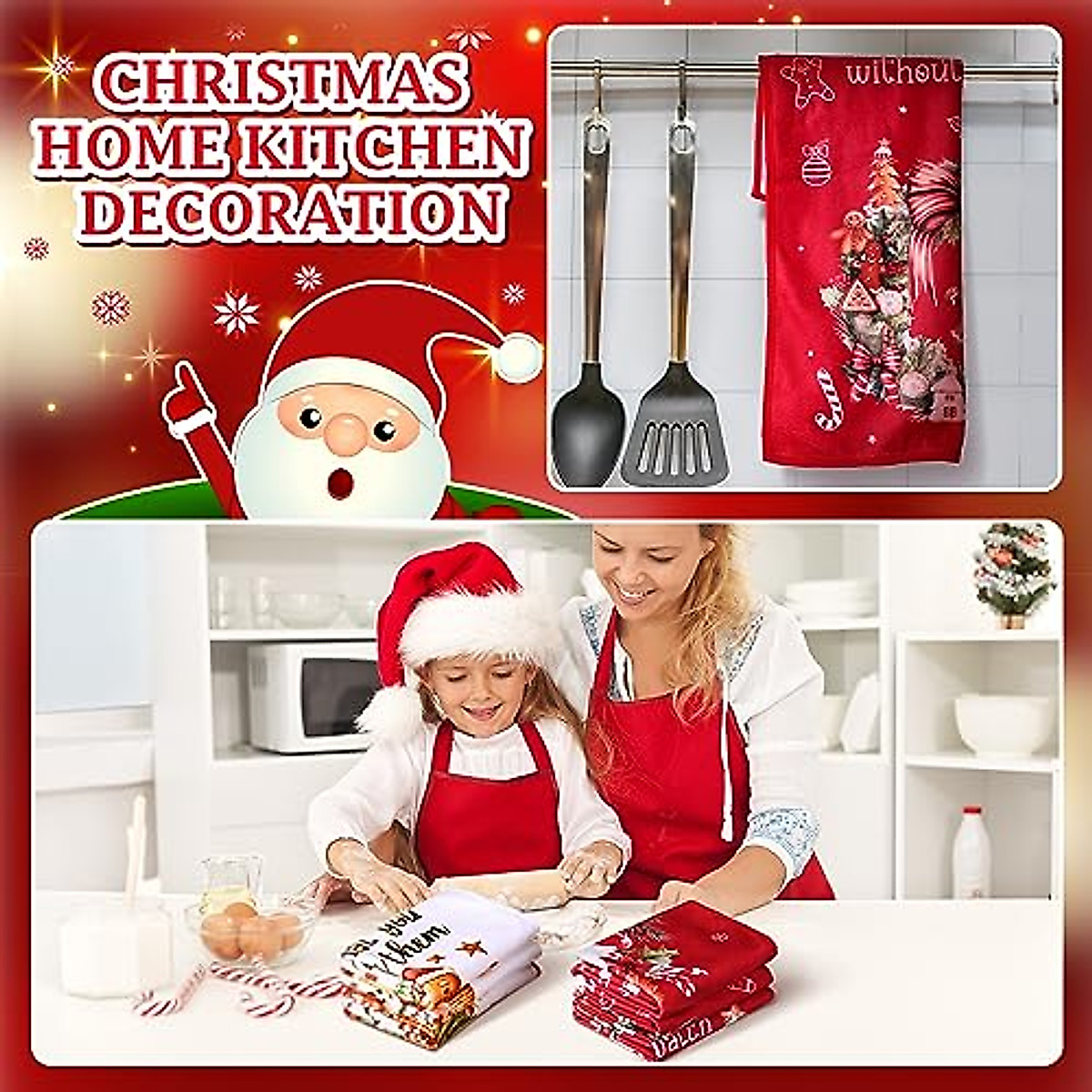 6 Packs Christmas Gingerbread Man Kitchen Hand Towels 12 x 18 Inch Gingerbread Man Kitchen Towels and Dish Towels Set Wash Cloths Towels for Christmas African Drying, Cleaning, Cooking Baking