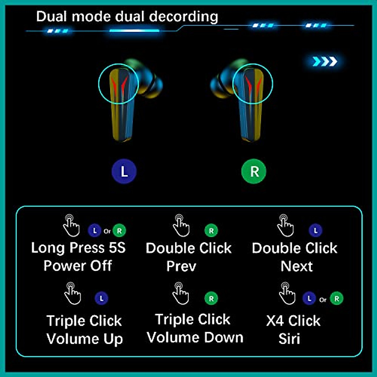 TWS Wireless Earbuds in-Ear Headphones Music Earphones Stereo Sound Bluetooth 5.3 Headset with Mic Game & Music Mode Waterproof IPX7 Fast Charging