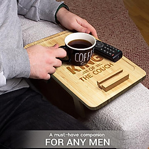 HUGGIB Natural Bamboo Sofa Arm Tray, 12.8 in Width, 12 in Length, 5.5 in Height, with 360 Rotating Bracket for Convenient Use