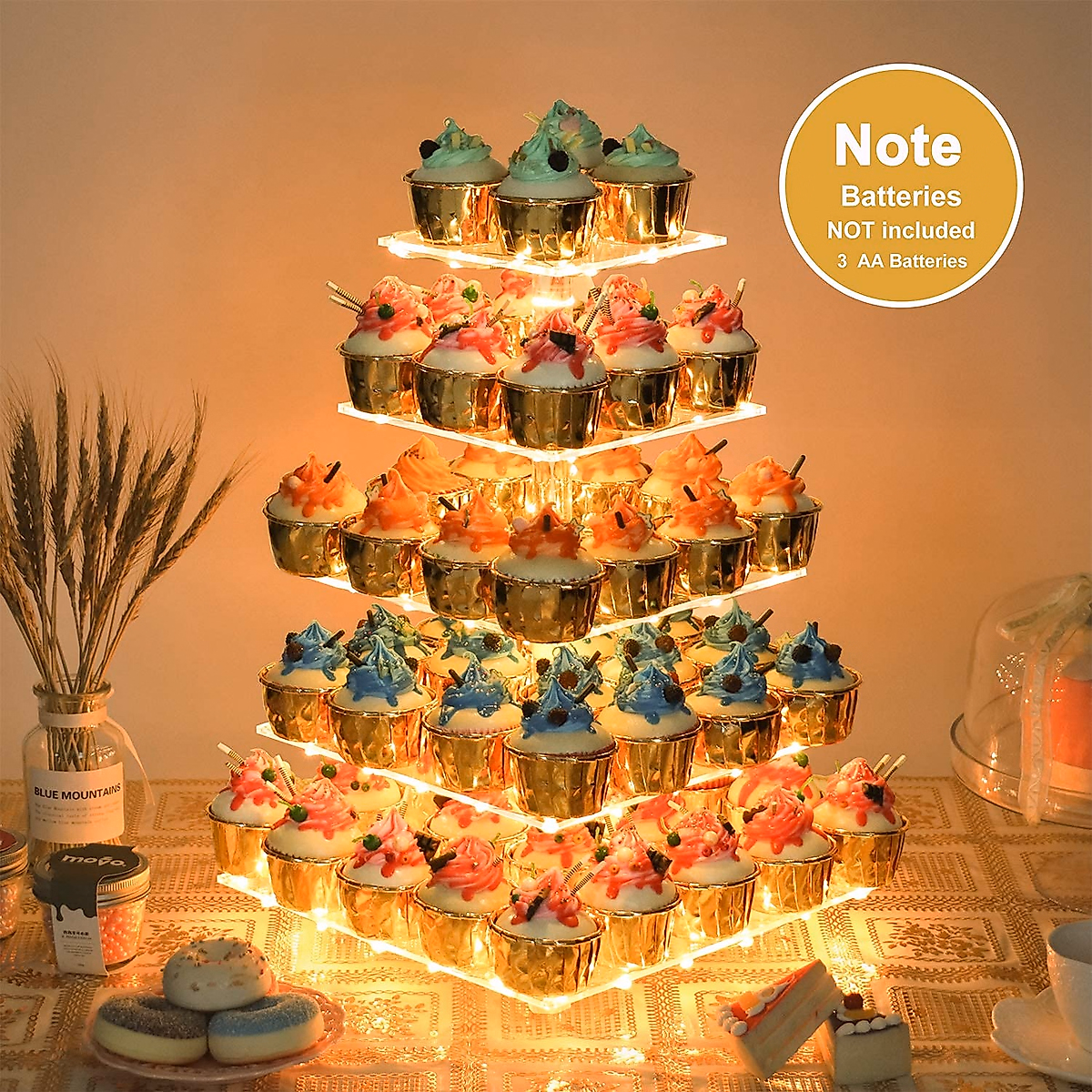 3 Tier Shelf Cake Pop Stand (Yellow) + 5 Tier Premium Cupcake Holder (Yellow)