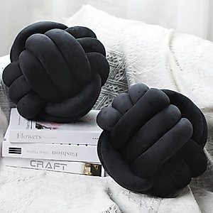 Namalu 2 Pieces Plush Stuffed Knot Ball Pillows Aesthetic Decorative Round Throw Knotted Pillows for Stress Relieving Bed Sofa Bedroom Decoration(10.6 Inches,Black)