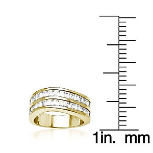 Hoops & Loops Yellow Gold Flashed Sterling Silver Cubic Zirconia Baguette-cut Curved Channel Set Ring, Size 7