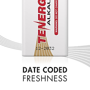 Tenergy 6LR61 9V Alkaline Battery, Non-Rechargeable Battery for Smoke Alarms, Guitar Pickups, Microphones and More, 12 Pack