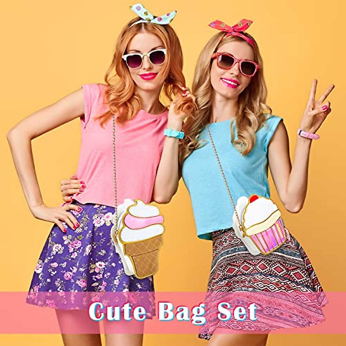 2 Pieces Cupcake Ice Cream Crossbody Handbag Cupcake PU Crossbody Shoulder Bag Ice-cream Crossbody Small Purse Cell Phone Shoulder Bag for Girls Women