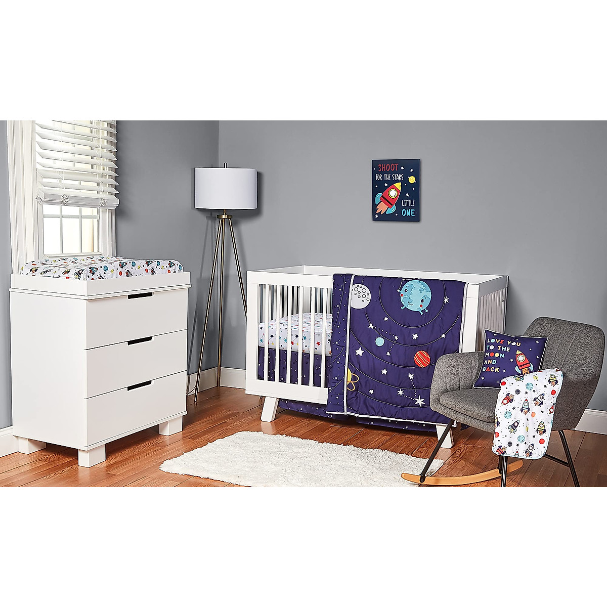 Fisher Price Space Explorer Fitted Crib Sheet Cotton Stars, Space Themed Nursery Bedding 28 x 52” Fitted Crib Sheet for Standard Crib Mattress