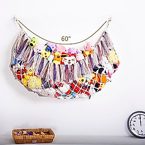 Large Stuffed Animal Net or Hammock with Light Wall Hanging Organizer for Kid Room Toy Storage Net Bedroom Playroom Plush Toy Holder-Cream