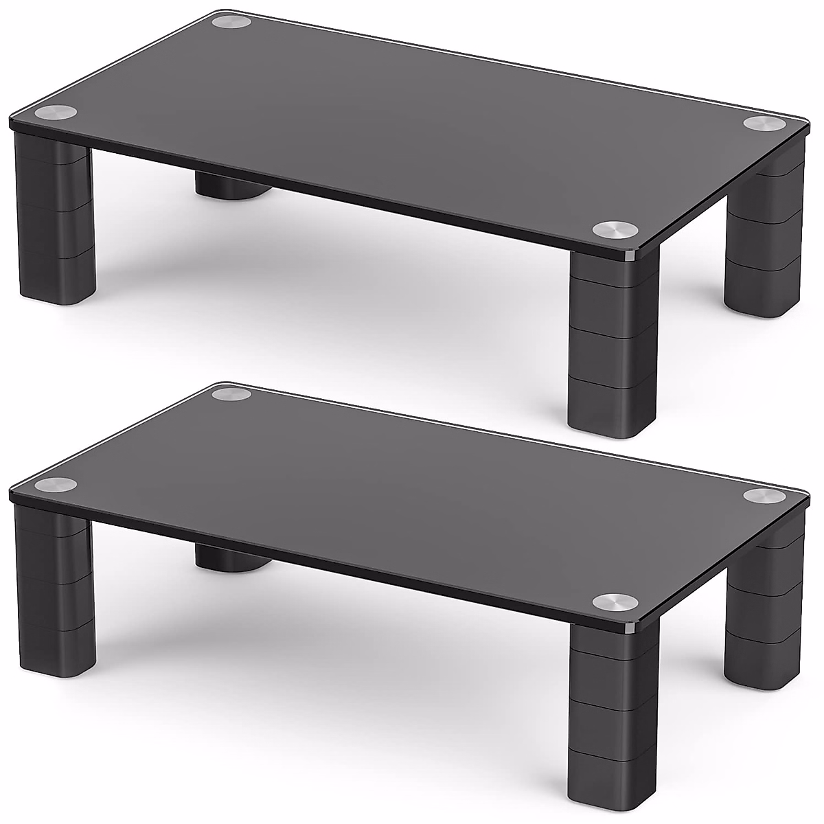 5Rcom Dual Computer Monitor Stand Riser, 2 Pack Height Adjustable Monitor Stand with Tempered Glass, Stackable Desktop Monitor Risers for 2 Monitors, PC, Under Monitor Desk Organizer, Black