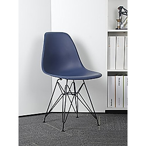 GIA Contemporary Armless Dining Chair, Qty of 1, Blue Seat with Black Metal Legs