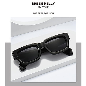 SHEEN KELLY Retro Thick Rectangular Sunglasses For Men Women Trendy Chunky Square Frame Tinted Lens Fashion Cute Eyewear