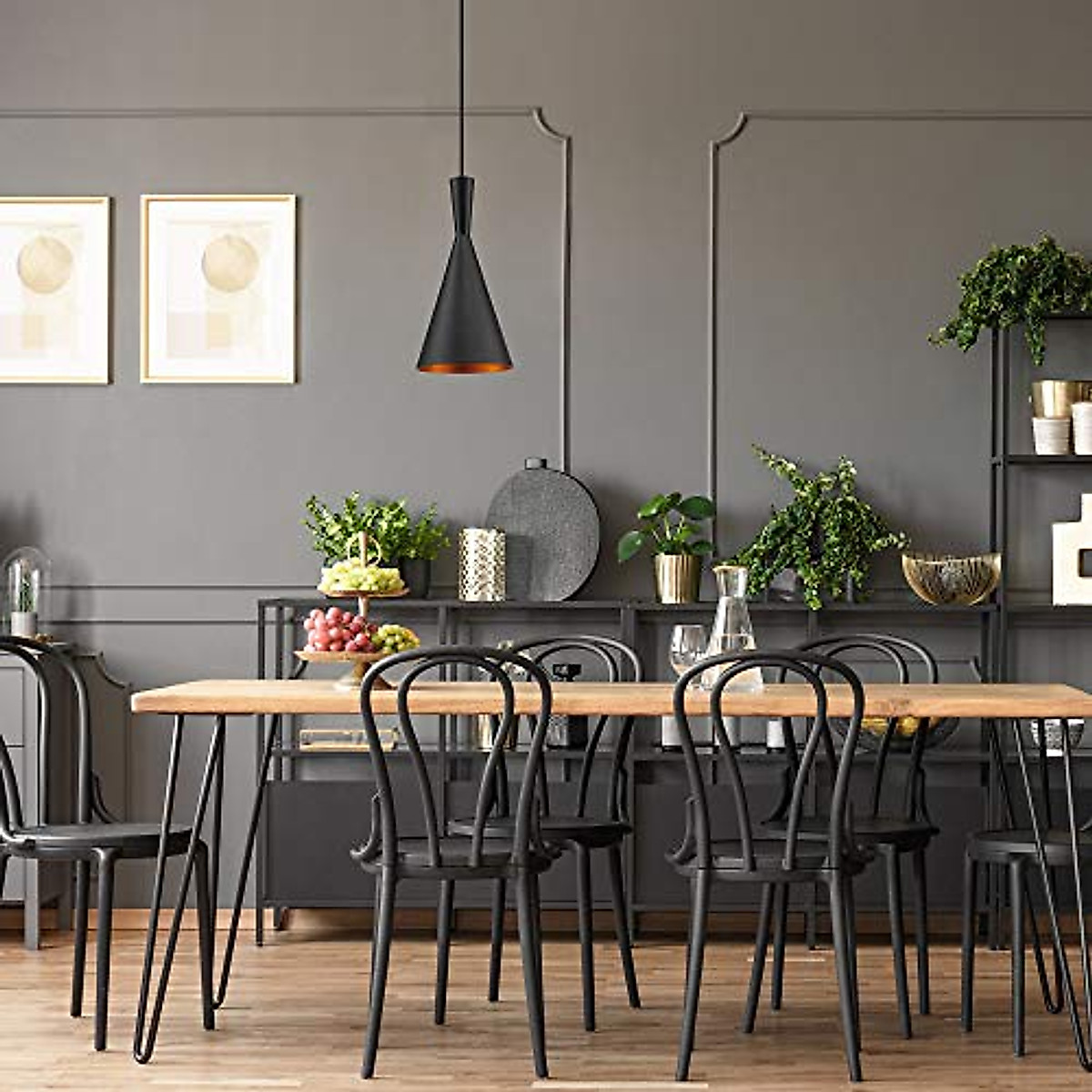 Globe Electric 63873 1-Light Hourglass Pendant, Matte Black, Gold Interior, Black Cord, E26 Base Socket, Kitchen Island, Pendant Light Fixture, Adjustable Height, Home Décor Lighting, Home Decor, Mira