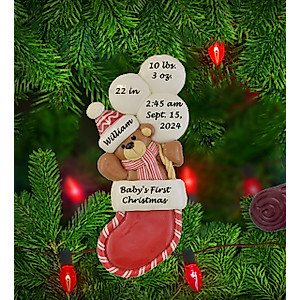 First Christmas Personalized Ornament - Baby Boy or Baby Girl - Calliope Designs - Handcrafted - 4.5" Tall - Customize for Free with Name, Birthdate, Length, Weight
