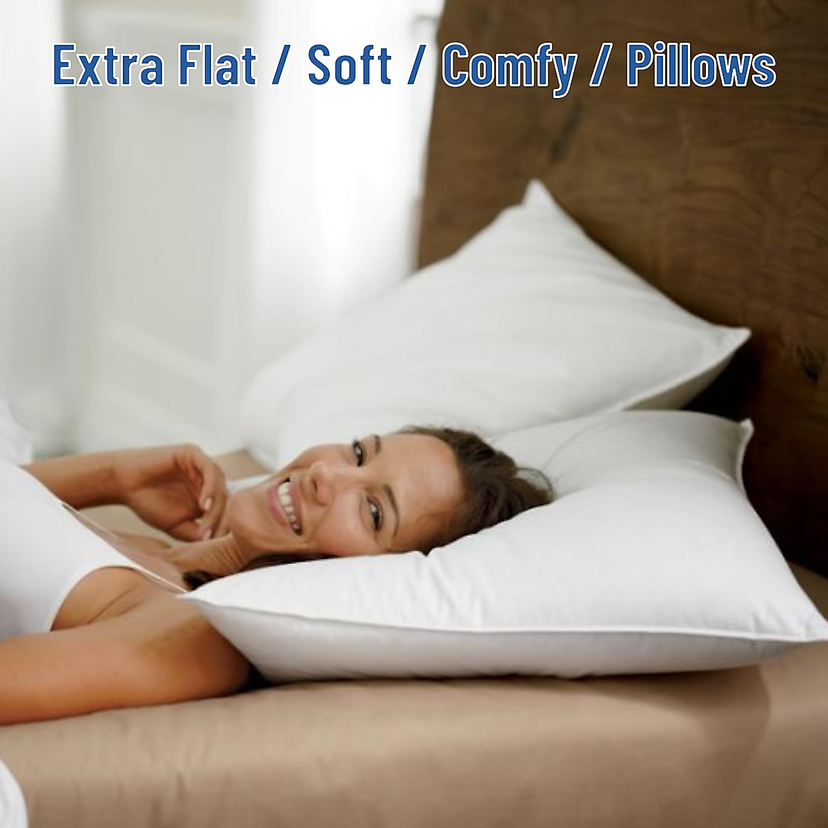 SILUI Extra Flat Thin Soft Pillows Standard Size Set of 2 Pack Bed Pillow Down Alternative Fill for Side Back Stomach Sleepers, White, 20x26 Inches