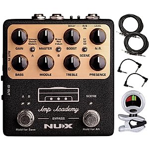 Briskdrop NUX NGS-6 Amp Academy Amp Modeler Guitar Pedal - Bundle with 2 Instrument Cables, 2 Patch Cables, and Snark Tuner, NGS-6bundle, Brown,Red