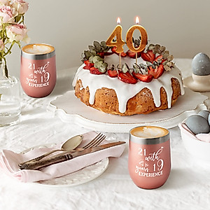 40th Birthday Gifts for Women - 40th Birthday Wine Tumbler, 12oz Stainless Steel Wine Tumbler with Lid and Straw, 40 Years Old Birthday Gifts for Birthday Party Anniversary Decorations (Rose Gold)…