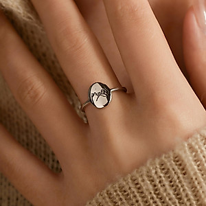 FUNYCHEN Sterling Silver Pinky Promise Ring for Women Mother Daughter Ring Dainty Friendship Ring for Bestie Minimalist Signet Valentine's Day Gifts Matching Rings for Couple US Size 5-10 (silver, 7)