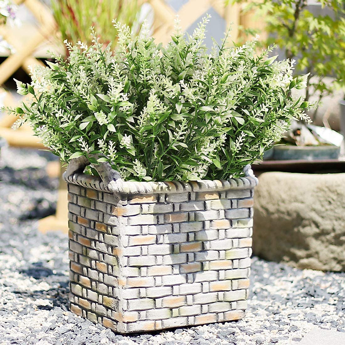 20 Bundles Artificial Lavender Flowers Outdoor Fake Flowers Faux Plants Plastic Bouquet Fake Greenery UV Resistant No Fade Faux Shrubs Home Garden Porch Patio Office Yard Indoor Decoration (White)