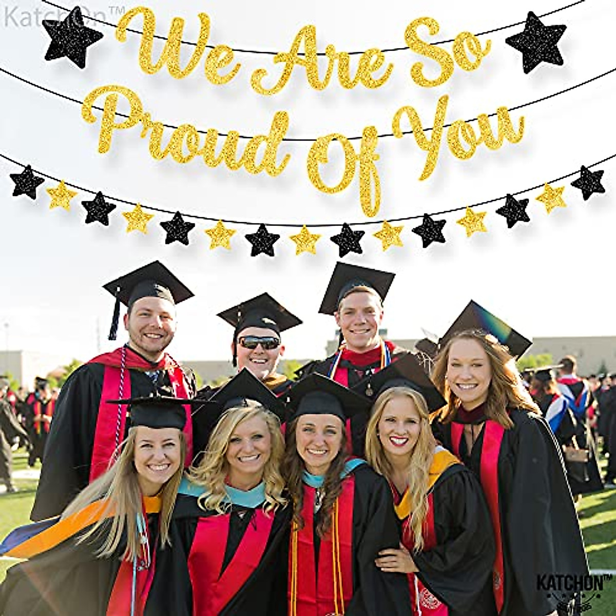 We Are So Proud Of You Banner, Glitter - Big 10 Feet with Star Garland | Graduation Banner, Graduation Decorations 2023 | Black and Gold Graduation Party Decorations 2023 | Congratulations Decorations