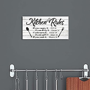 Pinetree Art Kitchen Rules Wall Decor Funny Inspirational Quote Canvas Print Art Modern Rustic Farmhouse Kitchen Decorative (8X16 Inch, W)