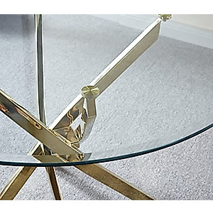 SSLine 39" Round Dining Table for 4 Tempered Glass Kitchen Table w/Mirrored Stainless Steel Nest-Shape Base Mid-Century Dinner Table for Dining Room Home Office Meeting Table(Gold)