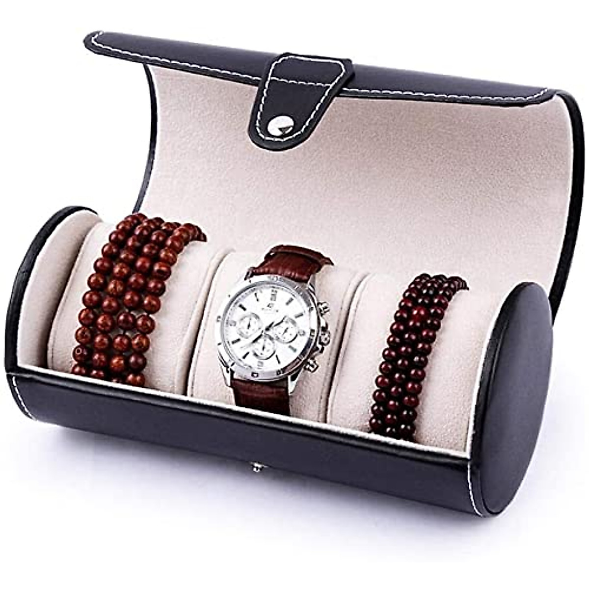 ZZYINH AN207 Watch Display Gift Box 3 Slot Wristwatch Necklace Bracelet Jewelry PU Leather Box Storage Travel Pouch Small Jewelry (Color : Black)