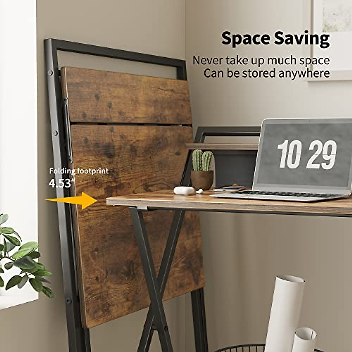 CubiCubi Small Folding Computer Desk 30 Inch with Shelf and Storage Bag, No Assembly Required, Home Office Writing Desk, Small Study Table, Rustic Brown