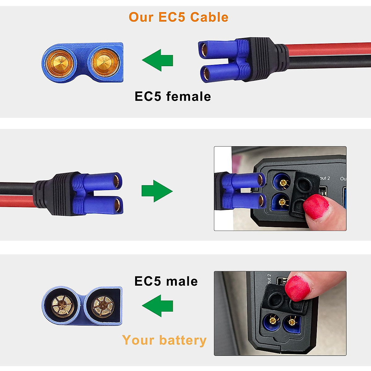 KUNCAN EC5 Jump Starter Cable with Battery Clamps - 12V Replacement Alligator Clips to EC5 Connector Car Jumper Cable for Emergency Portable Car Jump Start Battery Booster Cable 10AWG Wire